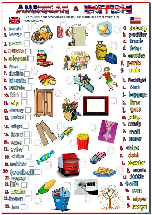 AMERICAN AND BRITISH ENGLISH. Interactive worksheet | TopWorksheets