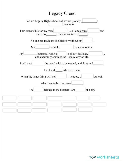 Legacy Creed Drag and Drop. Interactive worksheet | TopWorksheets