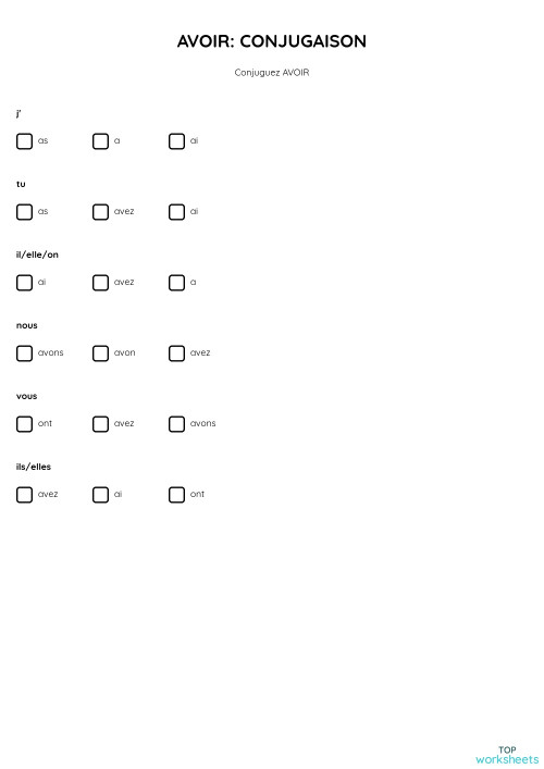 Conjugaison des verbes group 1-2. Interactive worksheet | TopWorksheets