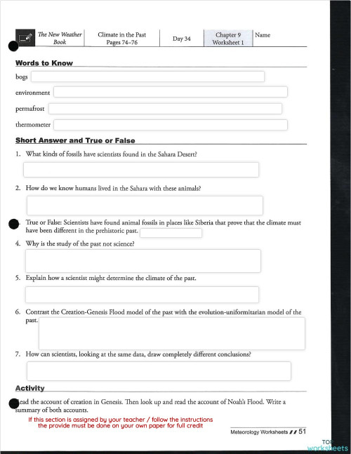 Chapter 9: Climate in the Past Worksheet 1 Pg 51. Interactive worksheet ...