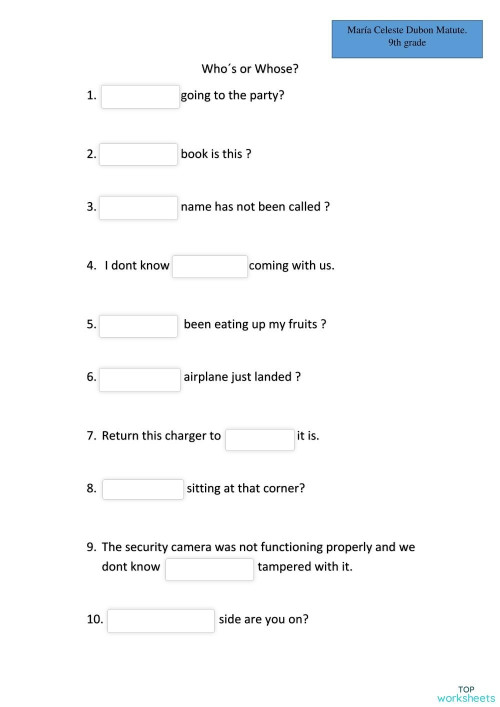 Who´s or Whose?. Interactive worksheet | TopWorksheets