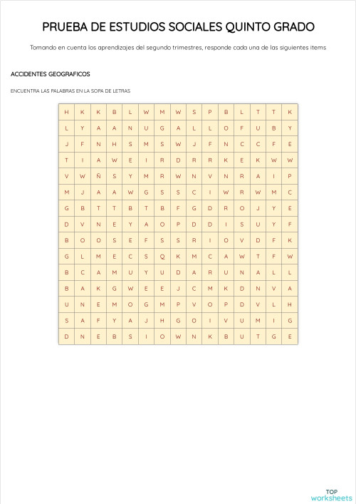 Hoja De Trabajo De Estudios Sociales De Quinto Grado