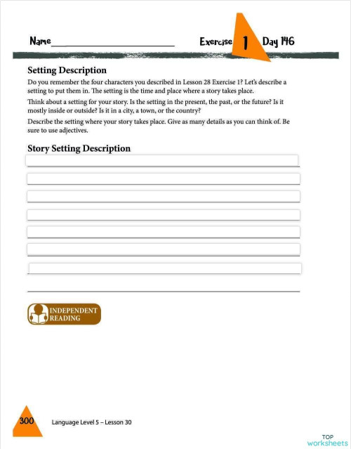 Lesson 30: Pg 300 Setting Description Ex 1. Interactive worksheet ...