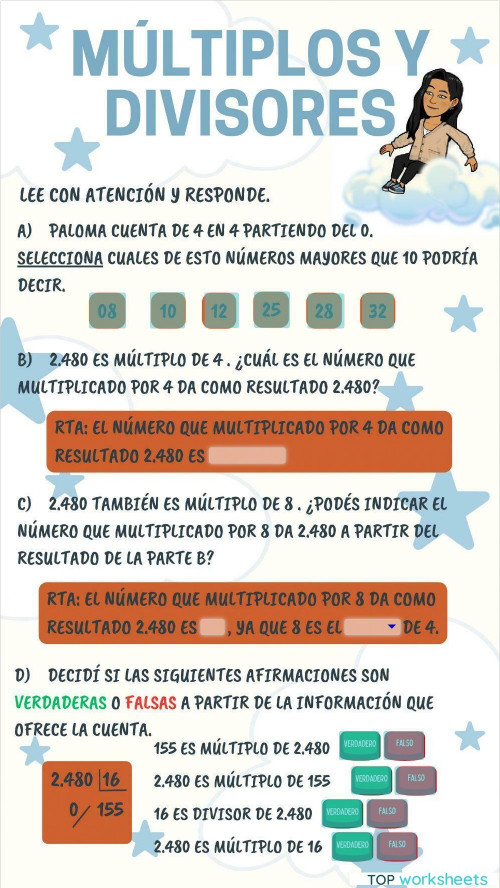 Múltiplos y divisores. Ficha interactiva | TopWorksheets