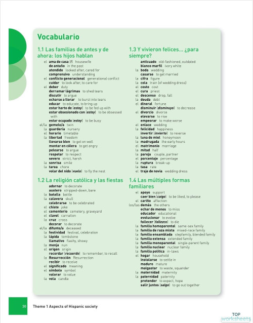 1. Vocabulario repaso. Ficha interactiva | TopWorksheets