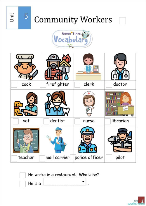 Unit 5 Community Workers. Interactive worksheet | TopWorksheets