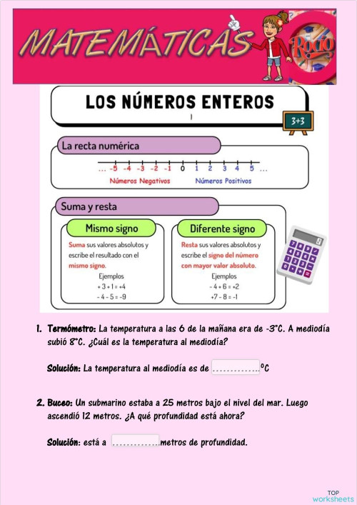 NÚMEROS ENTEROS. Ficha interactiva | TopWorksheets