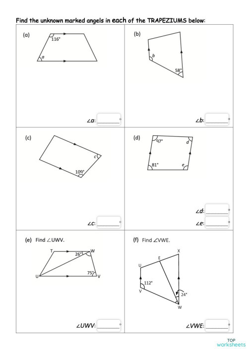 Angles in Trapeziums. Interactive worksheet | TopWorksheets