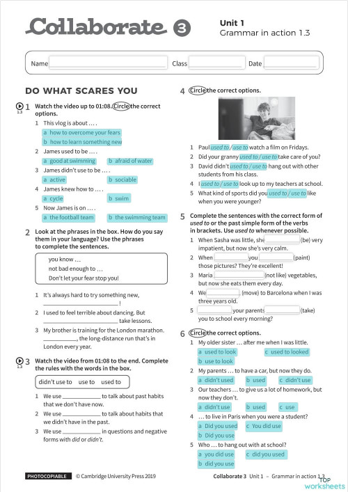 Collaborate 3 - Grammar In Action 1.2 - Used To. Interactive worksheet | TopWorksheets