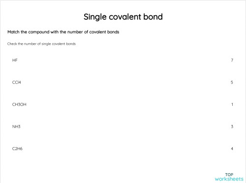 Single covalent bond. Interactive worksheet | TopWorksheets