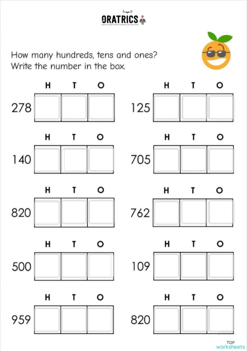 Hundrends Tens Ones AA. Interactive worksheet | TopWorksheets