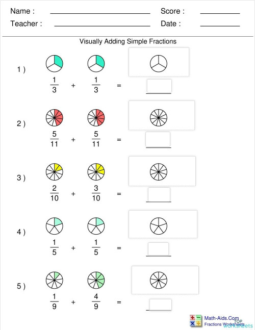 Visual Fractions - Addition 1. Interactive worksheet | TopWorksheets