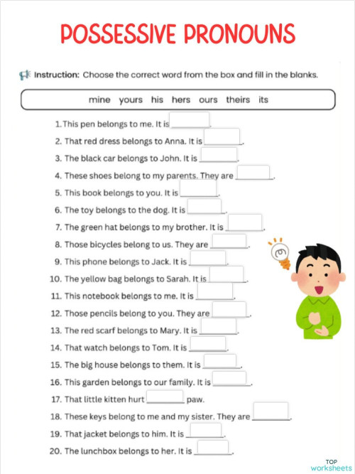 POSSESSIVE ADJECTIVES. Interactive worksheet | TopWorksheets