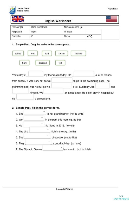 SIMPLE PAST EXERCISES. Ficha interactiva | TopWorksheets