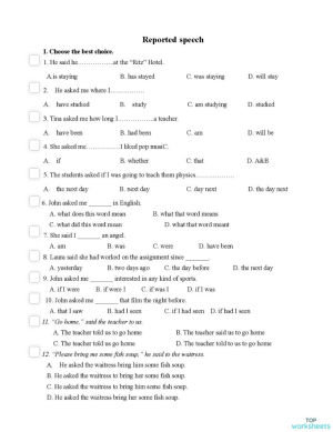 Reported speech exercises. Interactive worksheet | TopWorksheets