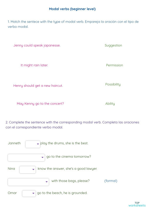 Modal Verbs (beginner level). Interactive worksheet | TopWorksheets