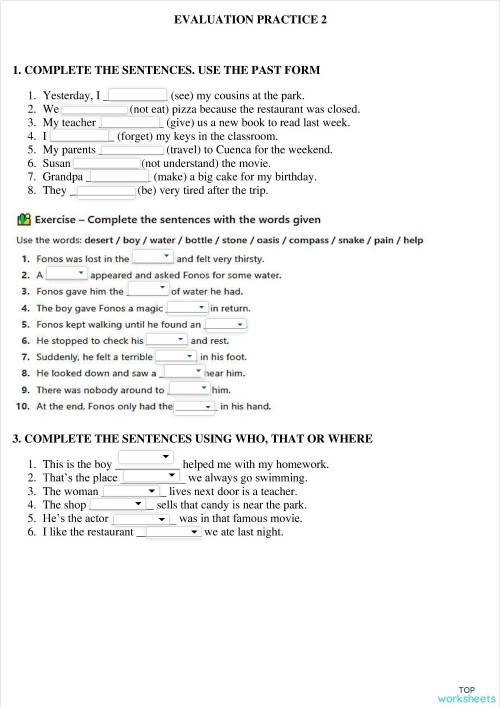 EVALUATION PRACTICE 2. Ficha interactiva | TopWorksheets