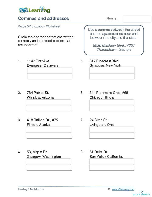 Writtng Addresses. Interactive worksheet | TopWorksheets
