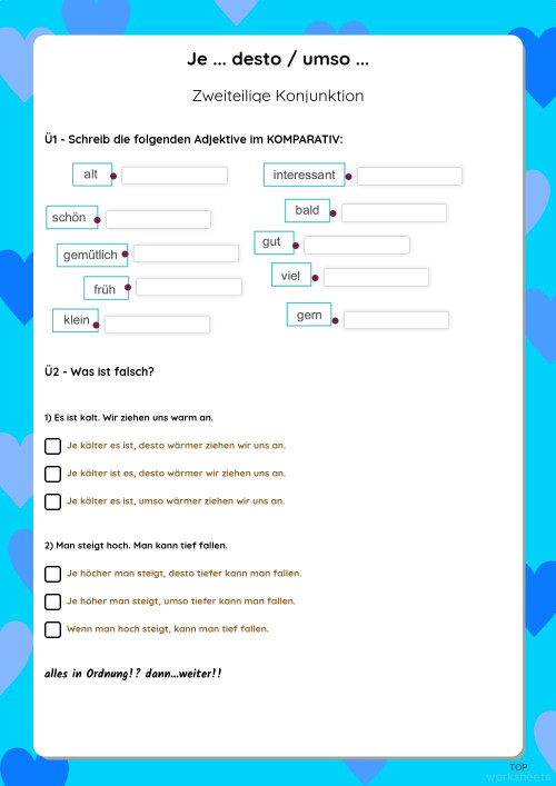 Je ... desto / umso .... Interaktives Arbeitsblatt | TopWorksheets