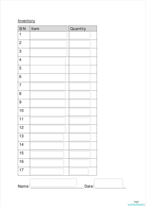 Data Entry - Inventory. Interactive worksheet | TopWorksheets