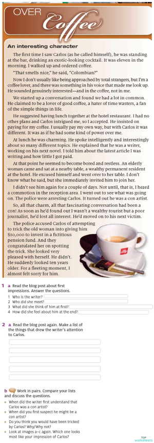 INT12 Unit12 Reading-Over Coffee. Interactive worksheet | TopWorksheets