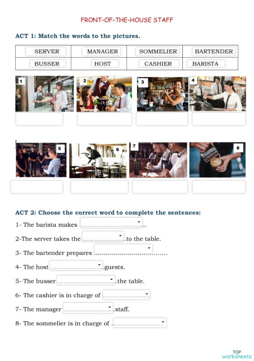 FRONT-OF-THE-HOUSE. Interactive worksheet | TopWorksheets