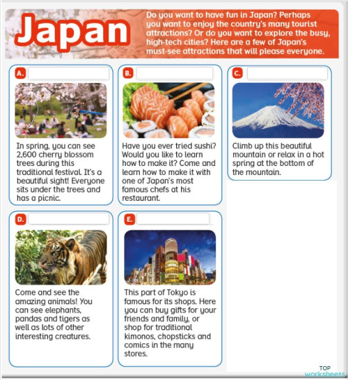 Activity Japan 1. Interactive worksheet | TopWorksheets