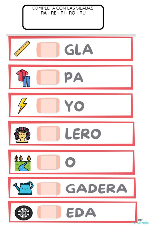 Sílabas: fichas interactivas y ejercicios online | TopWorksheets