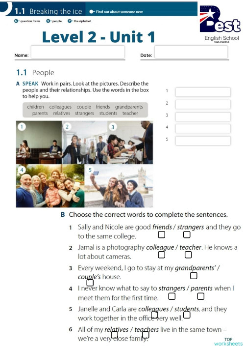 Level 2 - U1.1 - part 1. Interactive worksheet | TopWorksheets