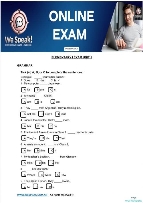 elementary I exam unit 1. Interactive worksheet | TopWorksheets