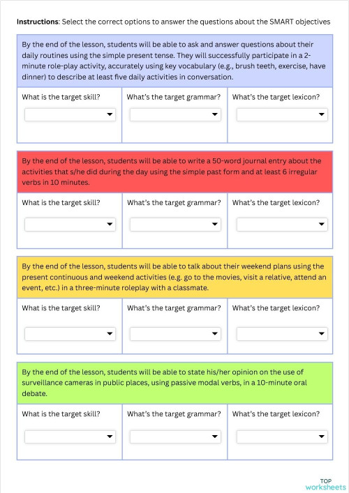 SMART instructional objectives. Interactive worksheet | TopWorksheets