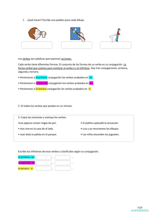 El verbo. Conjugaciones.. Ficha interactiva | TopWorksheets
