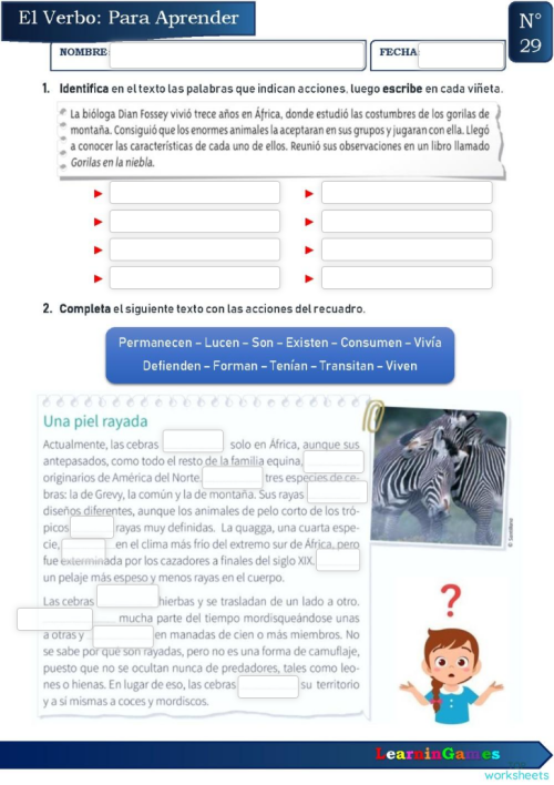 El Verbo: Para Aprender. Ficha interactiva | TopWorksheets