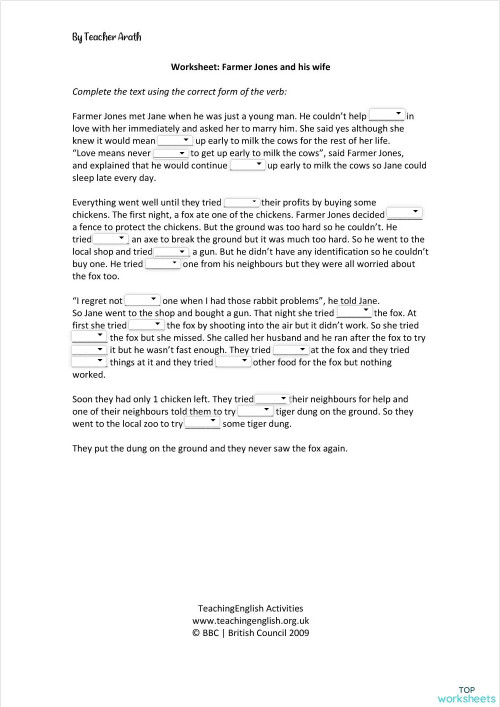 Farmer: Infinitive vs Gerund - English (B1, B2, C1). Interactive ...