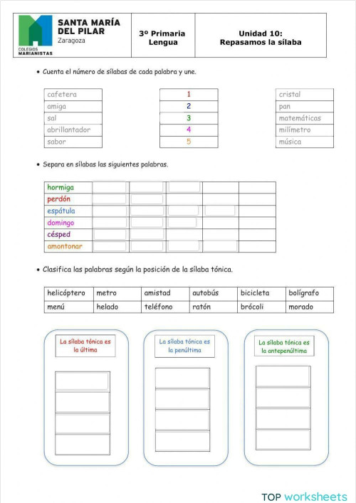 La sílaba. Ficha interactiva | TopWorksheets