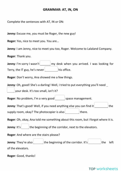 Prepositions AT, IN and ON. Interactive worksheet | TopWorksheets