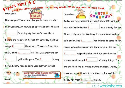 Flyers Part 7 Practice C. Interactive worksheet | TopWorksheets