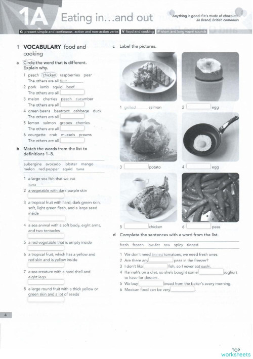1A | Eating in .... and out. Interactive worksheet | TopWorksheets