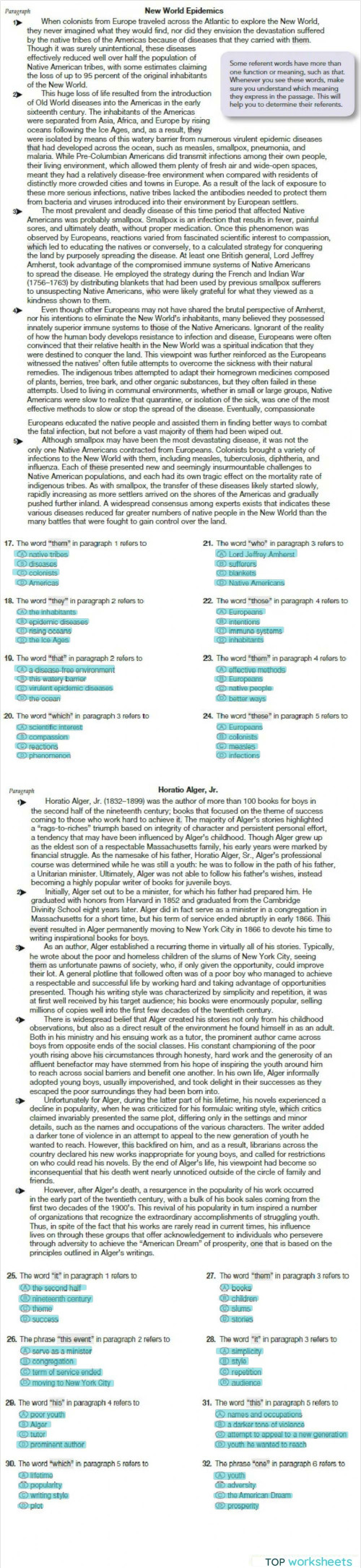 TPC1 reading reference questions passages 3 and 4. Interactive ...