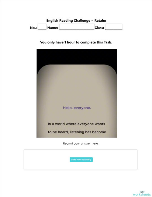 English Reading-Speaking Challenge - RE test. Interactive worksheet ...