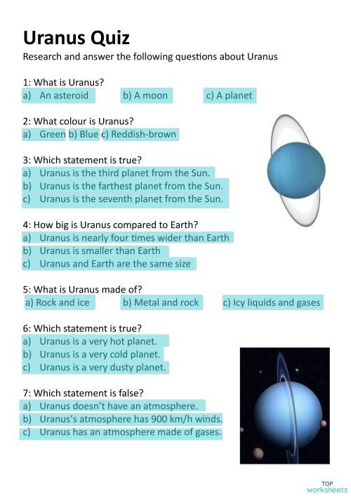Uranus Quiz. Interactive worksheet | TopWorksheets