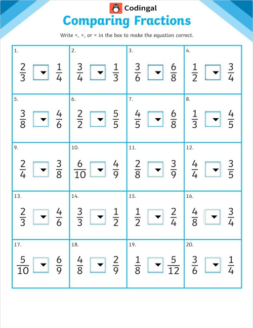 M_G06T03_WC03_Comparing Fractions. Interactive worksheet | TopWorksheets