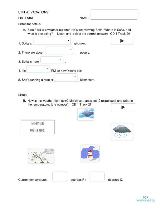 LISTENING: WEATHER. Interactive worksheet | TopWorksheets