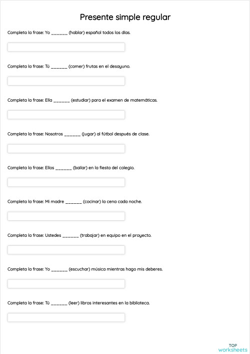 Presente simple regular. Ficha interactiva | TopWorksheets