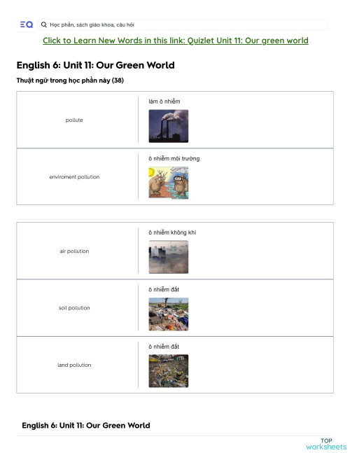 English 6 Vocab Unit 11 Our green world. Interactive worksheet ...