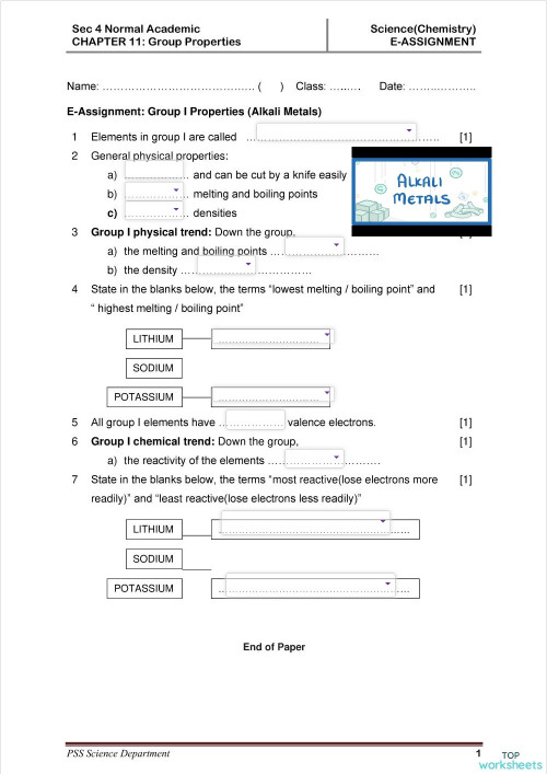 Group I Properties. Interactive worksheet | TopWorksheets