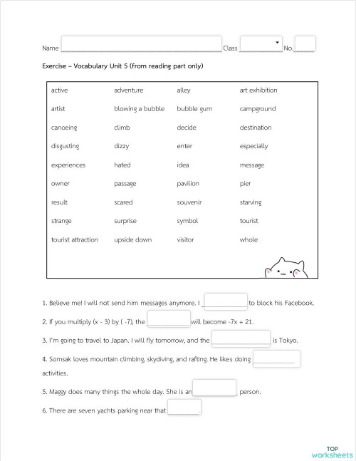 Exercise Unit 5 - Move it3 ใบงานเชิงโต้ตอบ | TopWorksheets