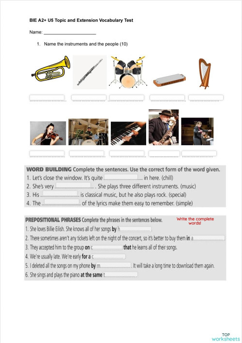 BIE A2+ U5 Topic and extension Vocabulary. Interactive worksheet | TopWorksheets