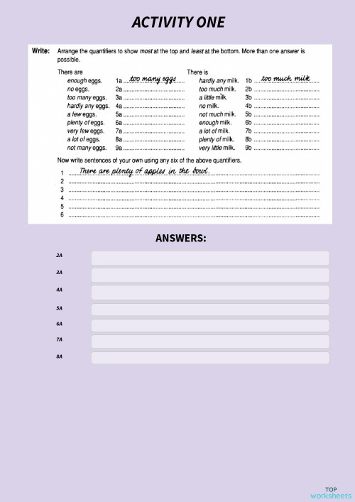 Activities - Quantity. Interactive worksheet | TopWorksheets