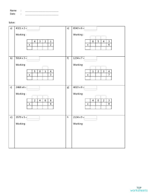 Revision: Multiplication 4 digits by 1 digit. Interactive worksheet ...